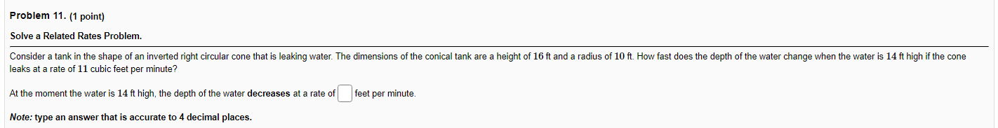 Solved Problem 11. (1 point) Solve a Related Rates Problem. | Chegg.com