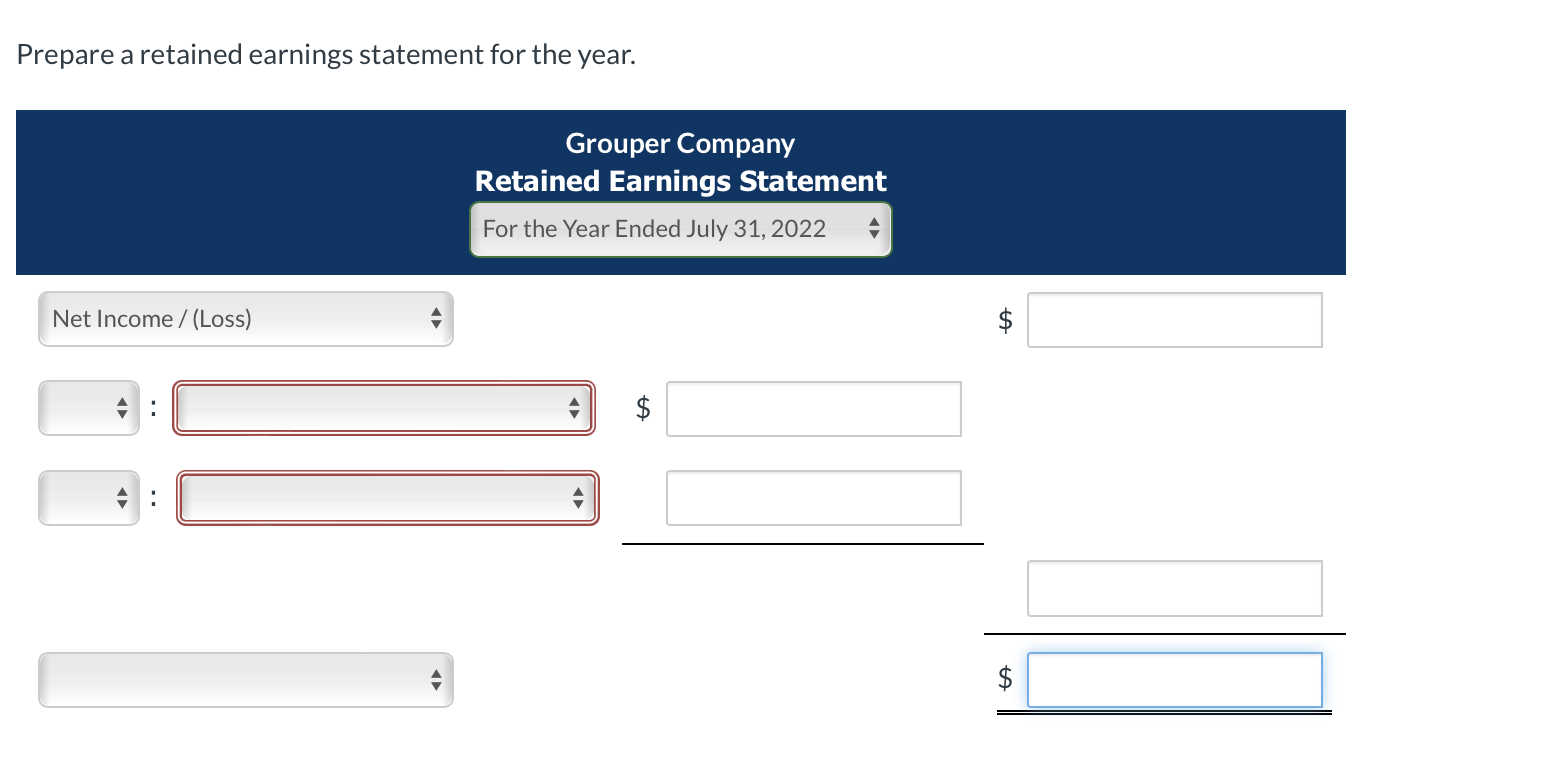 Solved Prepare a retained earnings statement for the year. | Chegg.com