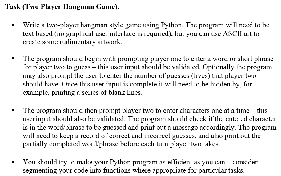 Solved Task (Two Player Hangman Game): Write a two-player | Chegg.com