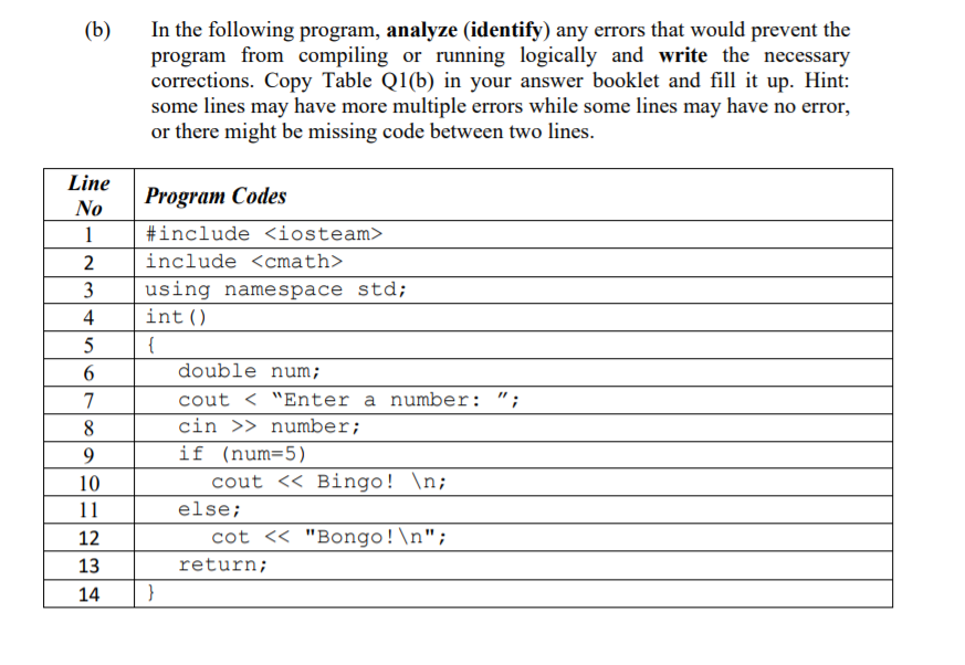 Solved (b) In the following program, analyze (identify) any | Chegg.com