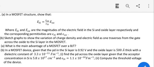 .(a) In a MOSFET structure, show that: Eox Est %3D | Chegg.com