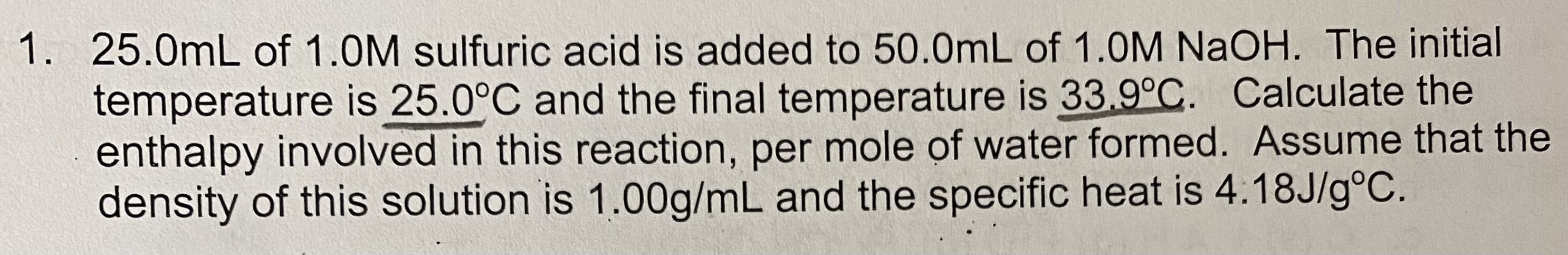 Solved 25.0 ﻿mL of 1.0 ﻿M sulfuric acid is added to 50.0 ﻿mL | Chegg.com