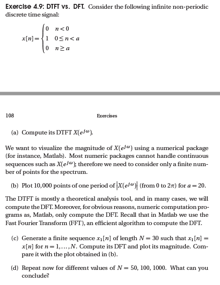 Exercise 4.9: DTFT vs. DFT. Consider the following | Chegg.com