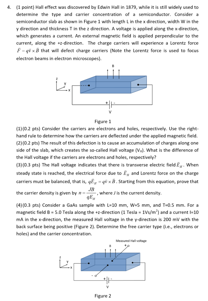 Solved 4. (1 point) Hall effect was discovered by Edwin Hall | Chegg.com