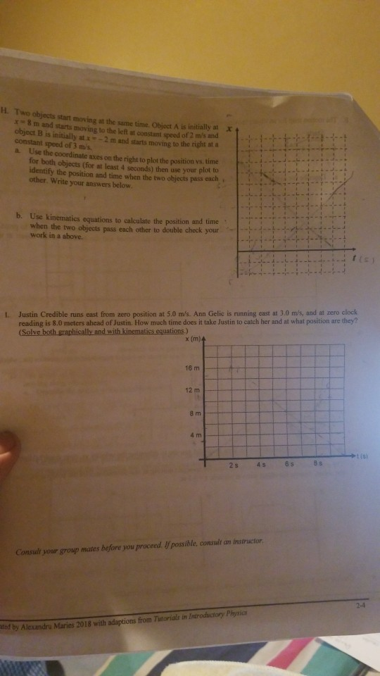 Solved H. Two objects start moving at the same time Object A | Chegg.com