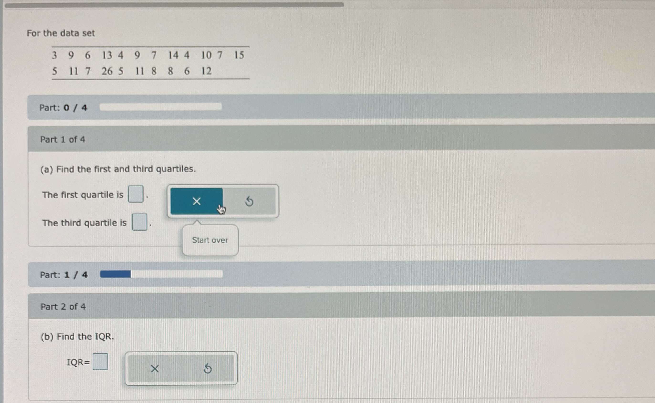 Solved For the data set Part: 0/4 Part 1 of 4 (a) Find the | Chegg.com