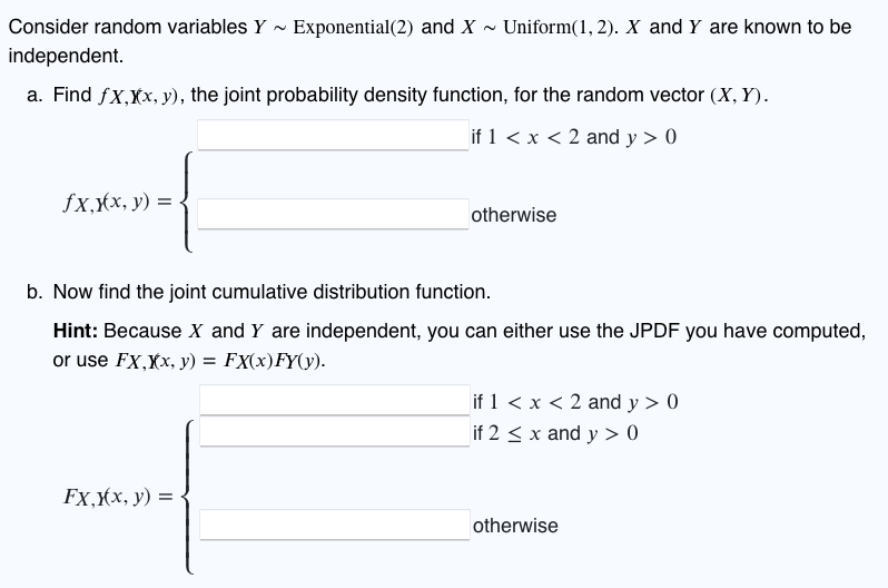 Solved Consider random variables Y∼ Exponential(2) and X∼ | Chegg.com