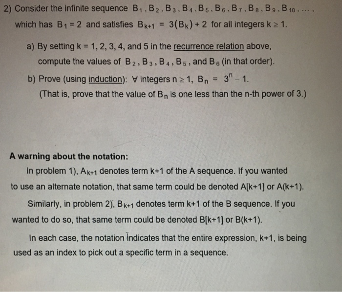 Solved 2) Consider the infinite sequence B, B2-B3. B , B | Chegg.com