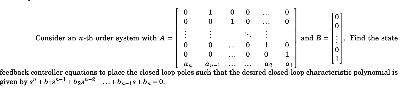 Solved Consider an n-th order system with | Chegg.com