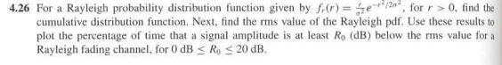 Solved 4.26 For a Rayleigh probability distribution function | Chegg.com