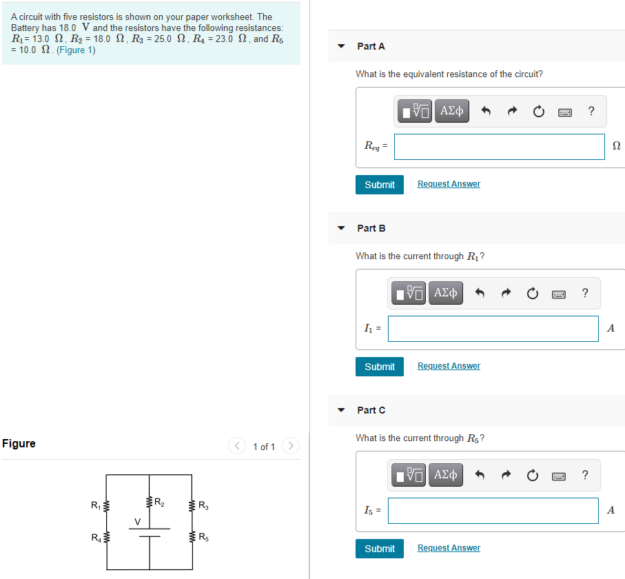 Solved A circuit with five resistors is shown on your paper | Chegg.com