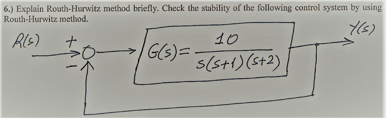 Solved 6.) Explain Routh-Hurwitz method briefly. Check the | Chegg.com