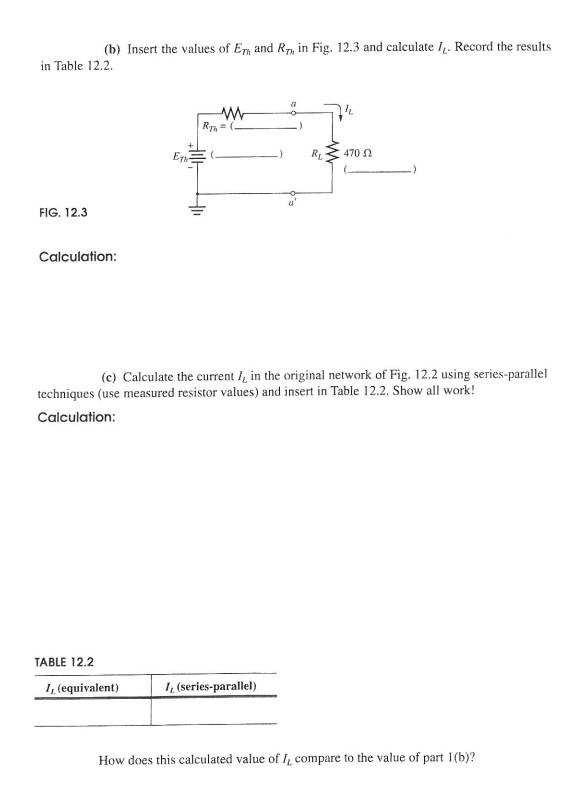 Solved PROCEDURE Part 1 Thevenin's Theorem Calculation: (a) | Chegg.com