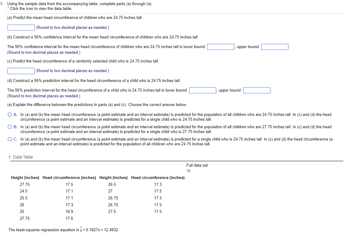 Solved Using the sample data from the accompanying table, | Chegg.com