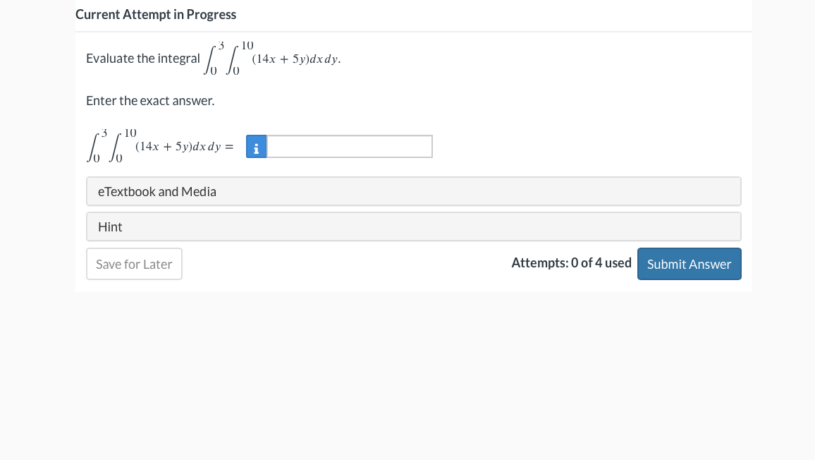 Solved Current Attempt in Progress Evaluate the integral | Chegg.com