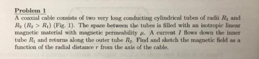 Solved Problem 1 A coaxial cable consists of two very long | Chegg.com