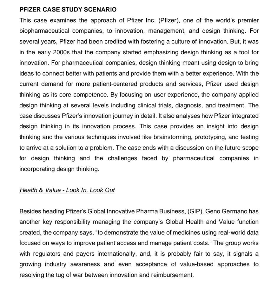 Solved PFIZER CASE STUDY SCENARIO This case examines the | Chegg.com
