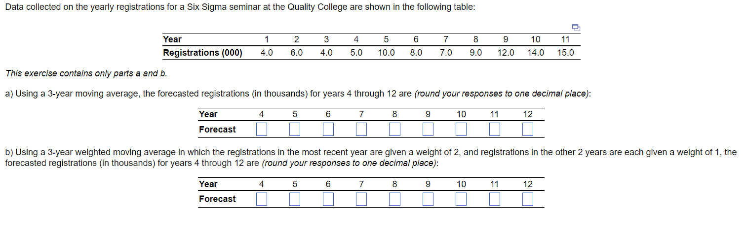 Solved Data collected on the yearly registrations for a Six | Chegg.com