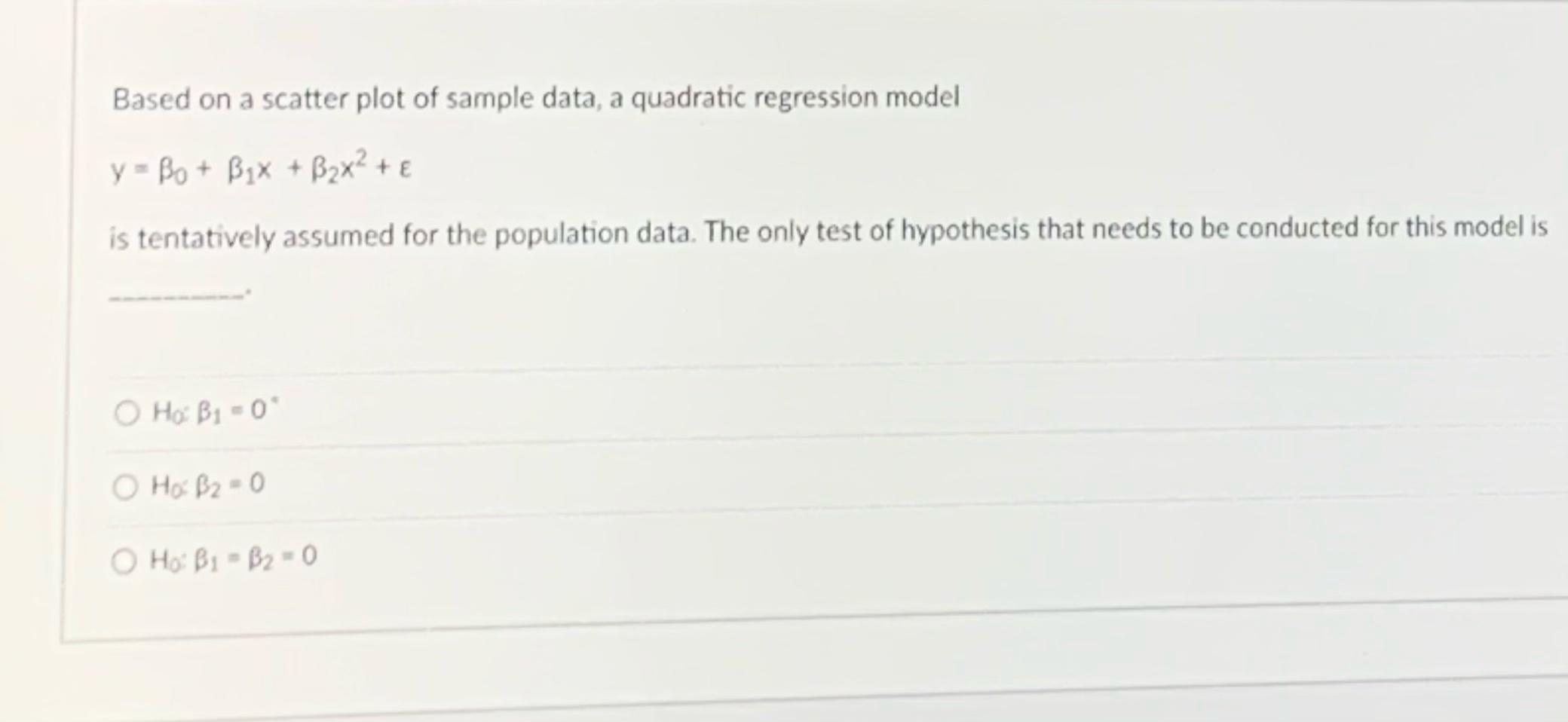 Solved Based on a scatter plot of sample data, a quadratic | Chegg.com