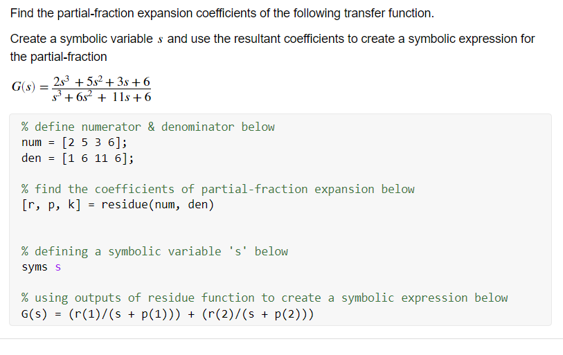 Solved Partial Fraction Expansion B s MATLAB Has A Command Chegg