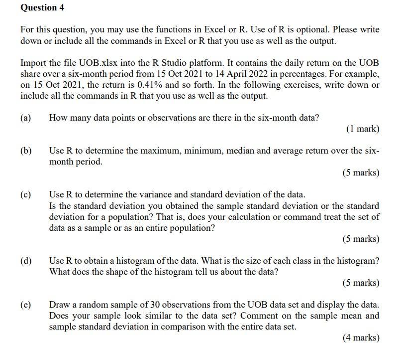 Solved For this question, you may use the functions in Excel | Chegg.com