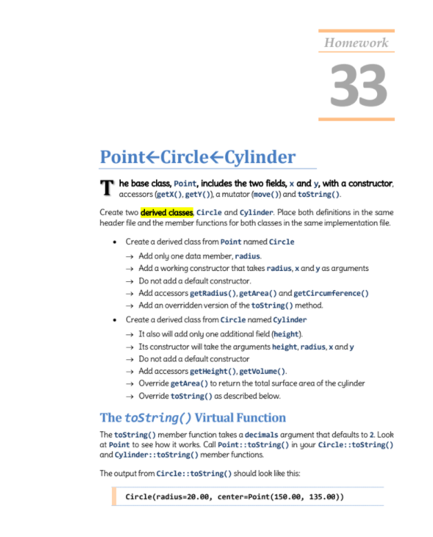 Homework 33 Point&Circle Cylinder T he base class, | Chegg.com
