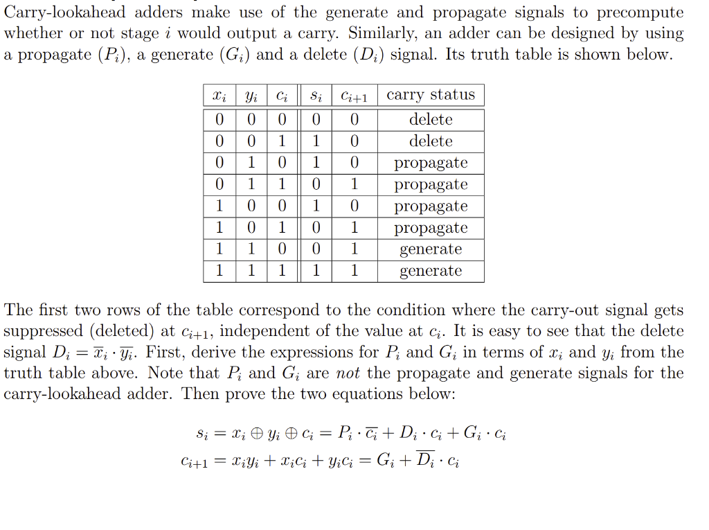 Solved Carry-lookahead adders make use of the generate and | Chegg.com