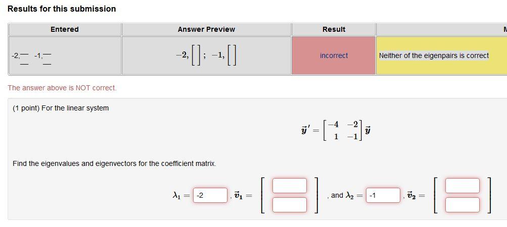 Solved For the linear system y⃗ ′=[−41−2−1]y⃗ Find the | Chegg.com