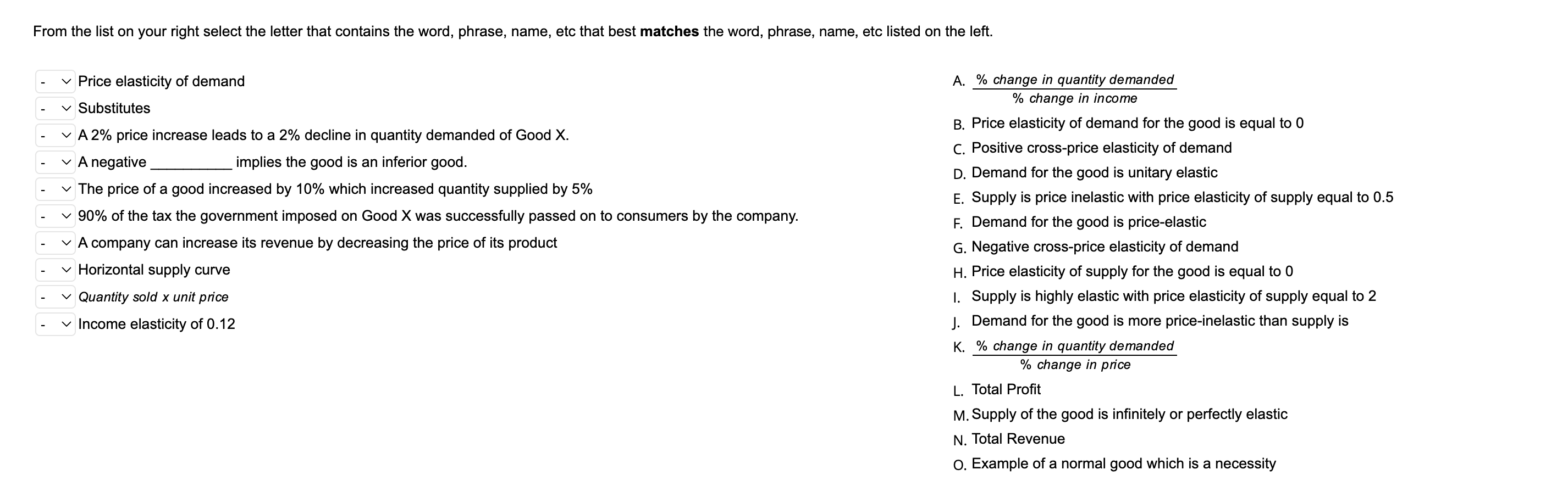 Solved From the list on your right select the letter that | Chegg.com
