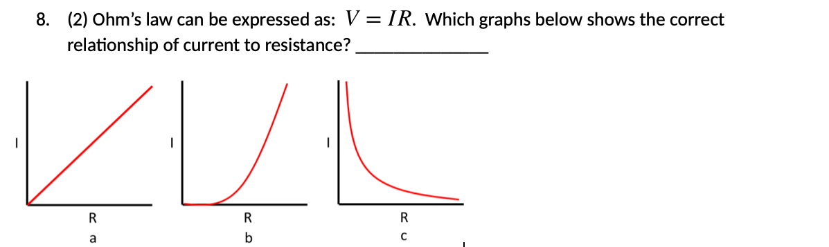 Solved 8. (2) Ohm's law can be expressed as: V = IR. Which | Chegg.com