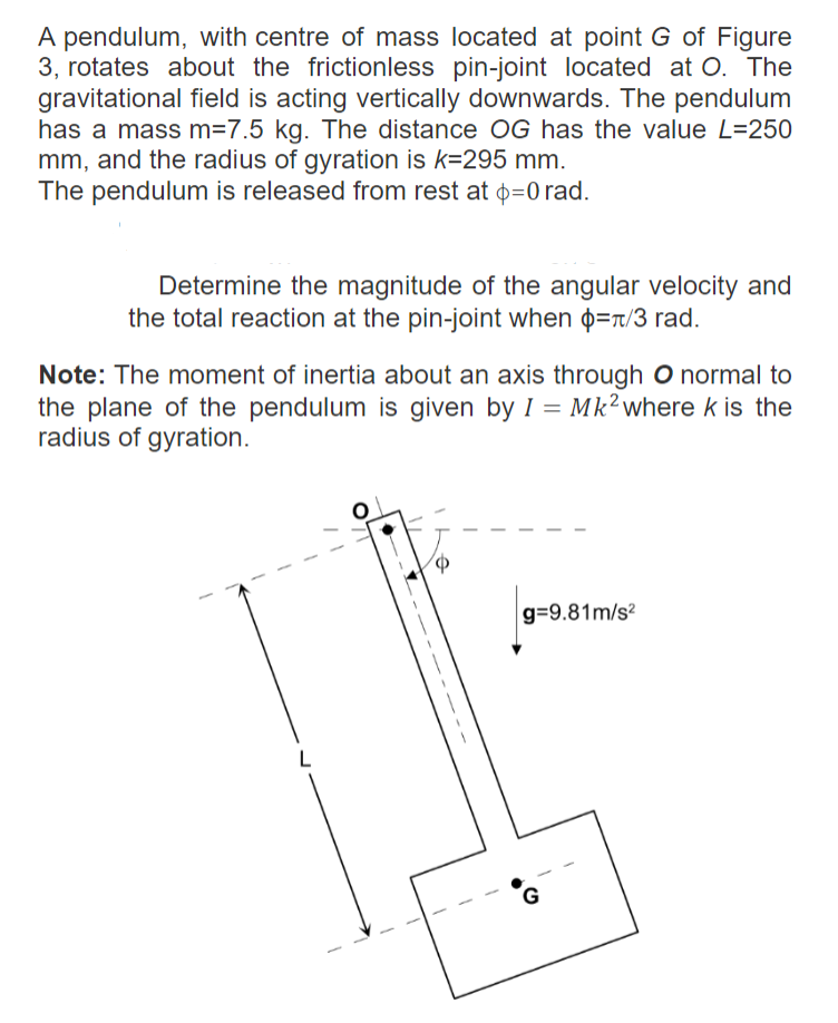 Solved A pendulum, with centre of mass located at point G of | Chegg.com