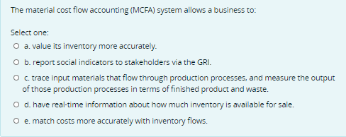Solved The material cost flow accounting (MCFA) system | Chegg.com