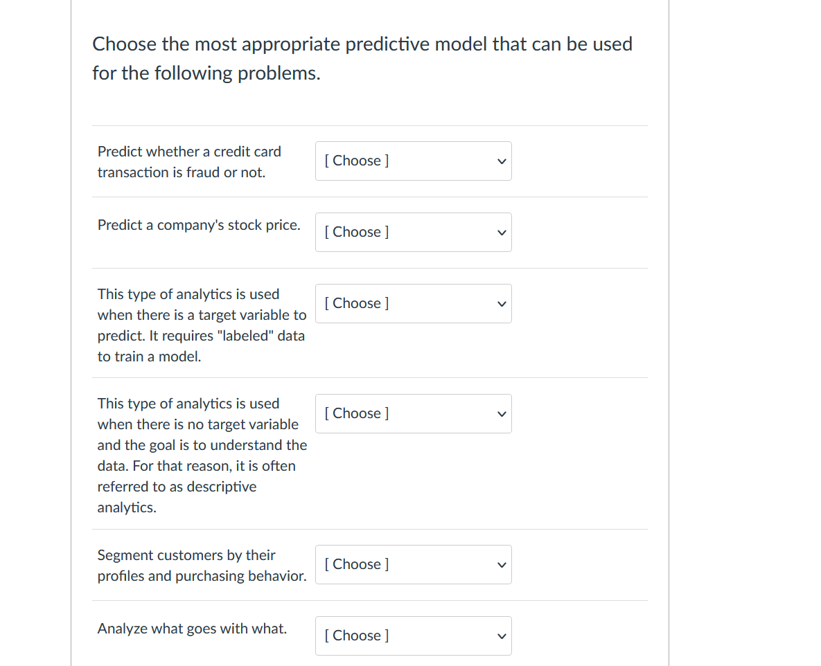 Solved Choose the most appropriate predictive model that can | Chegg.com