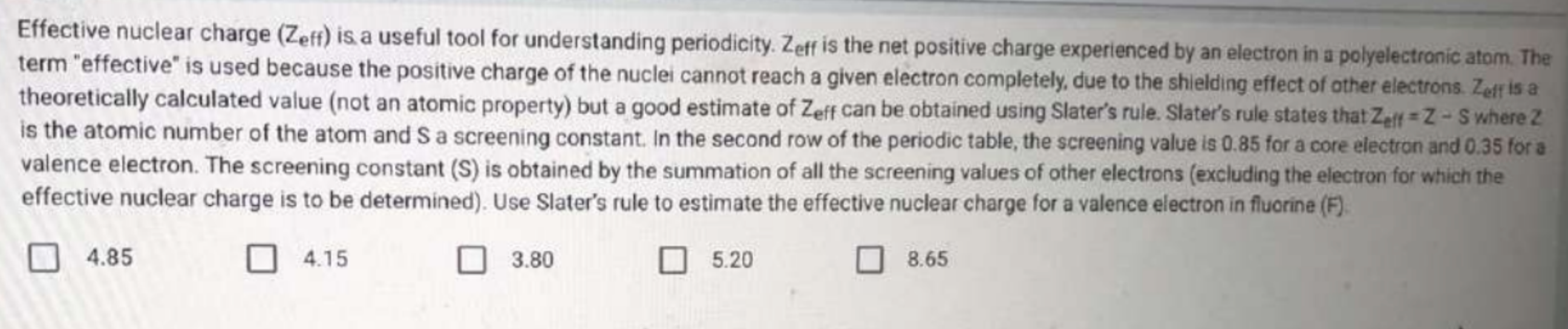 Solved Effective nuclear charge (Zeff) is a useful tool for | Chegg.com