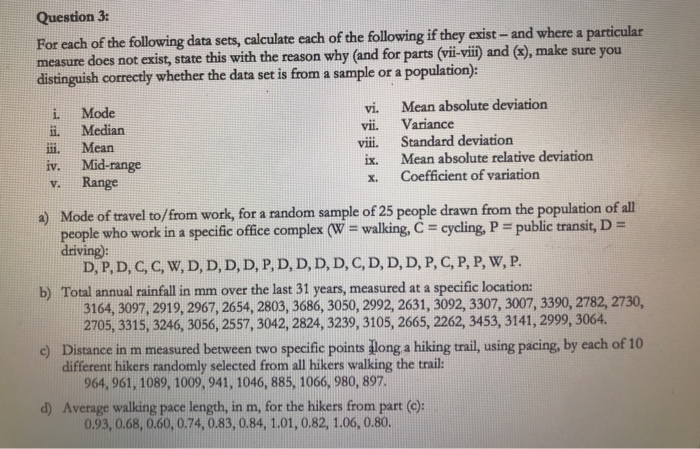 Solved Question 3: For each of the following data sets, | Chegg.com