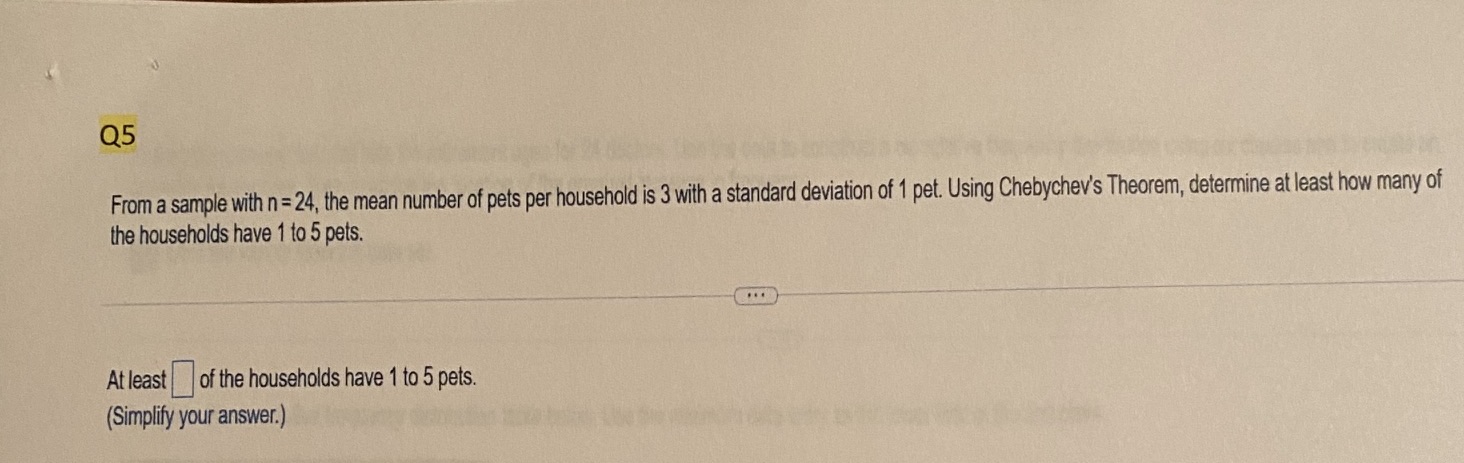 Solved From a sample with n=24, the mean number of pets per | Chegg.com