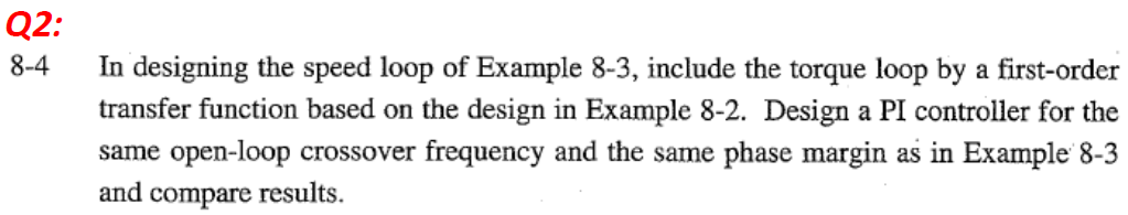 Q2: 8-4 In designing the speed loop of Example 8-3, | Chegg.com