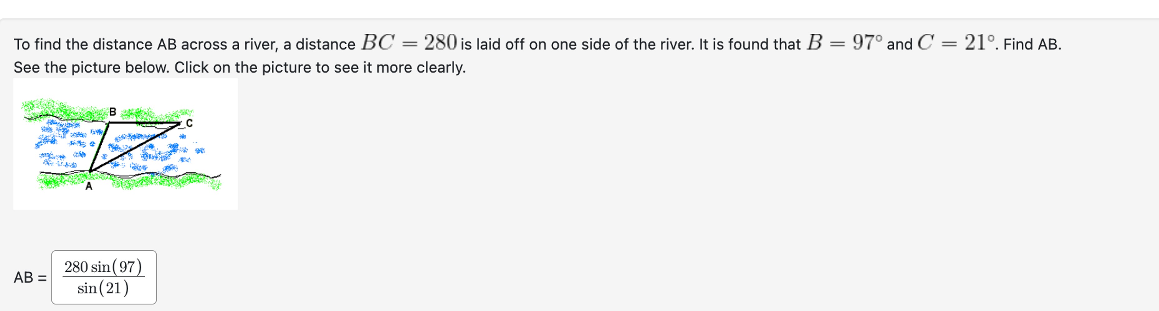 Solved To find the distance AB ﻿across a river, a distance | Chegg.com