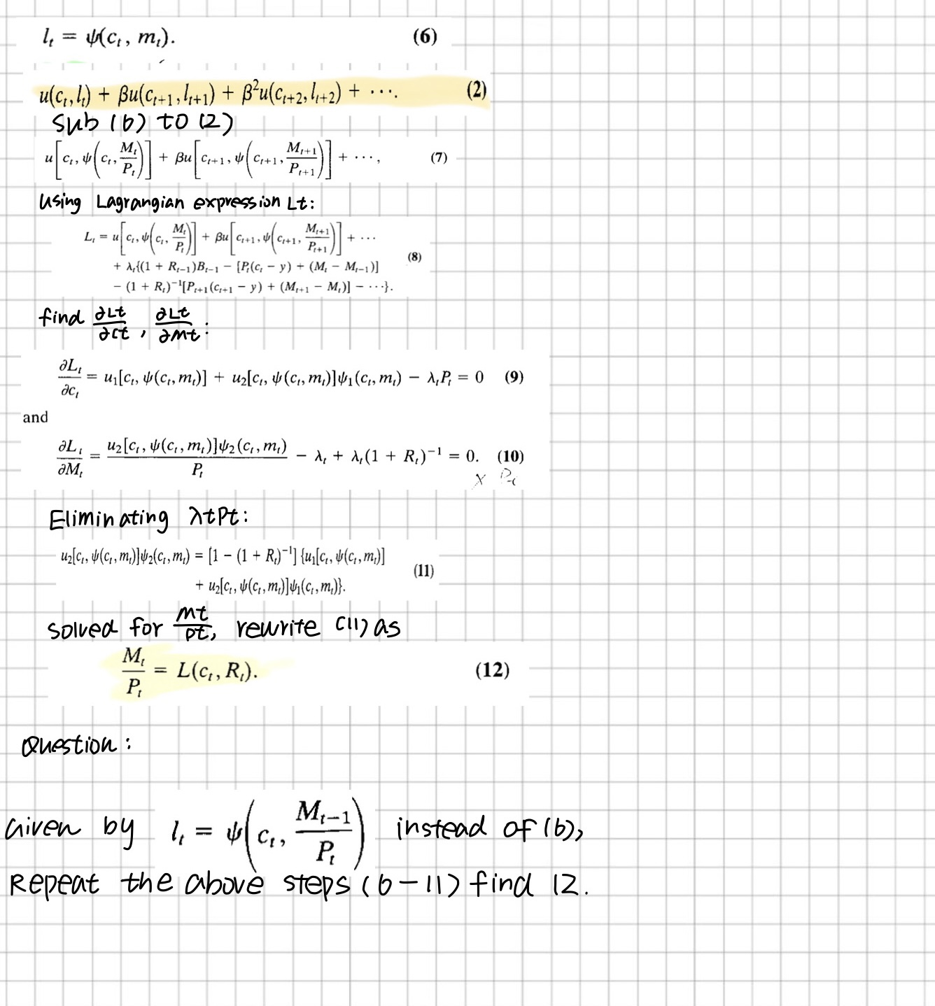 Solved lt=ψ(ct,mt) u(ct,lt)+βu(ct+1,lt+1)+β2u(ct+2,lt+2)+⋯ | Chegg.com