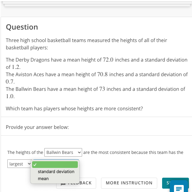 Solved QuestionThree high school basketball teams measured | Chegg.com