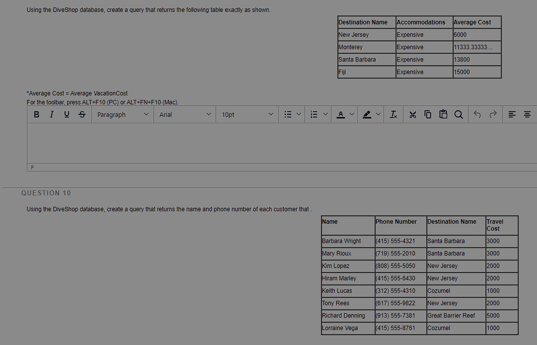 Solved Using the DiveShop database, create a query that | Chegg.com