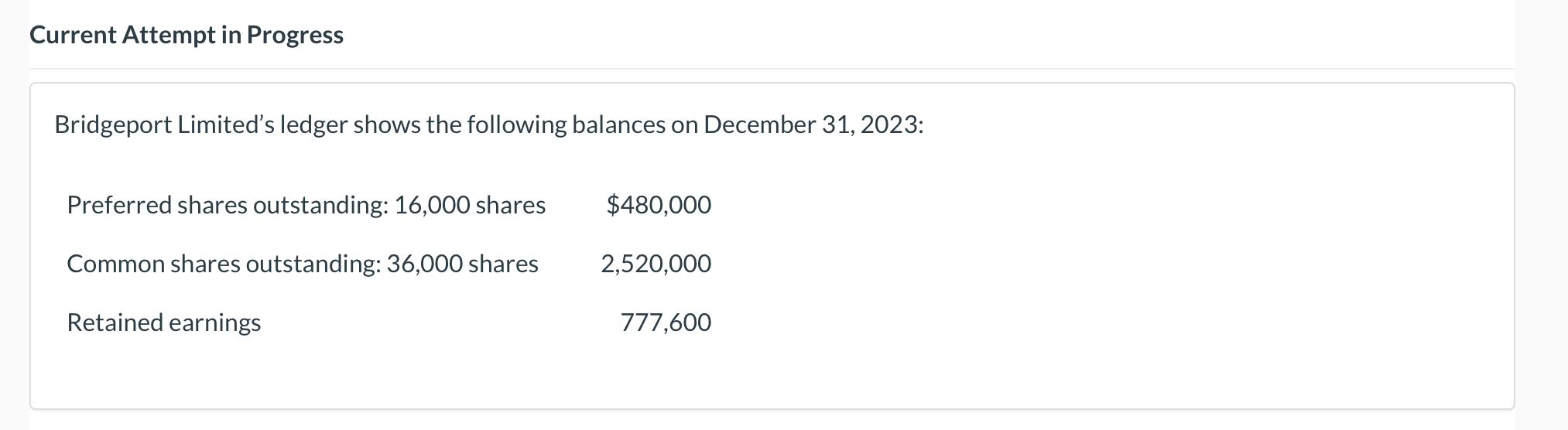 Solved Current Attempt in Progress Bridgeport Limited's | Chegg.com