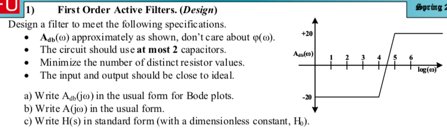Spring 2 +20 First Order Active Filters. (Design) | Chegg.com