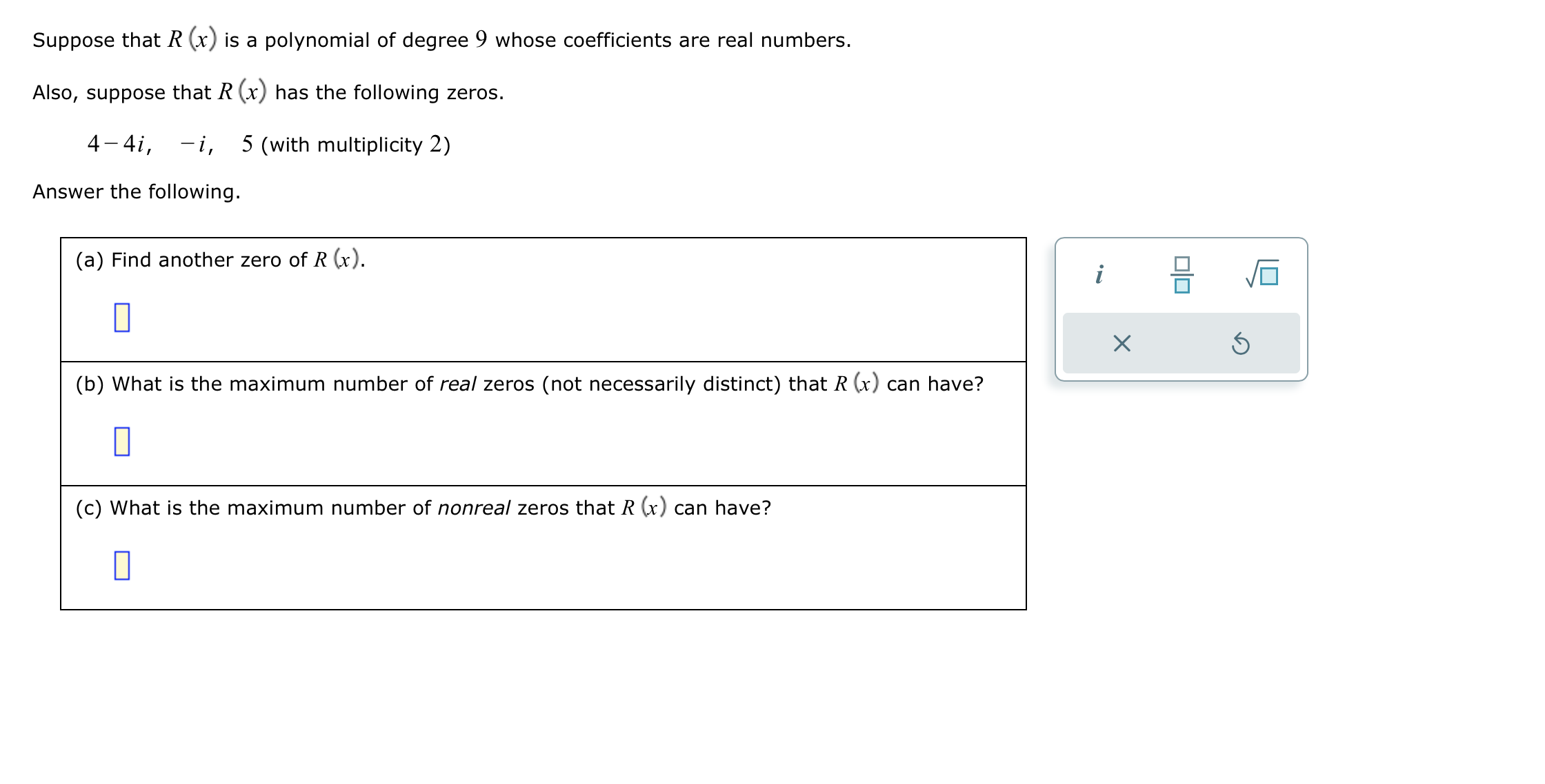 Solved Suppose that R(x) ﻿is a polynomial of degree 9 ﻿whose | Chegg.com