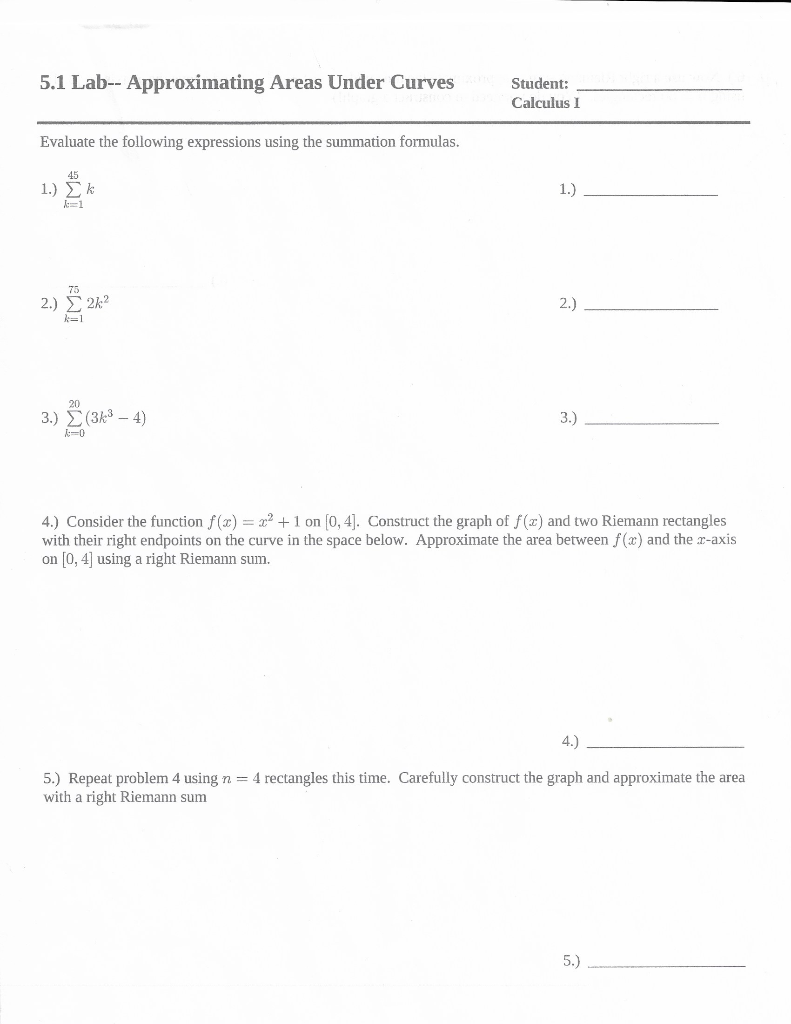 Solved 5.1 Lab-- Approximating Areas Under Curves Student: | Chegg.com