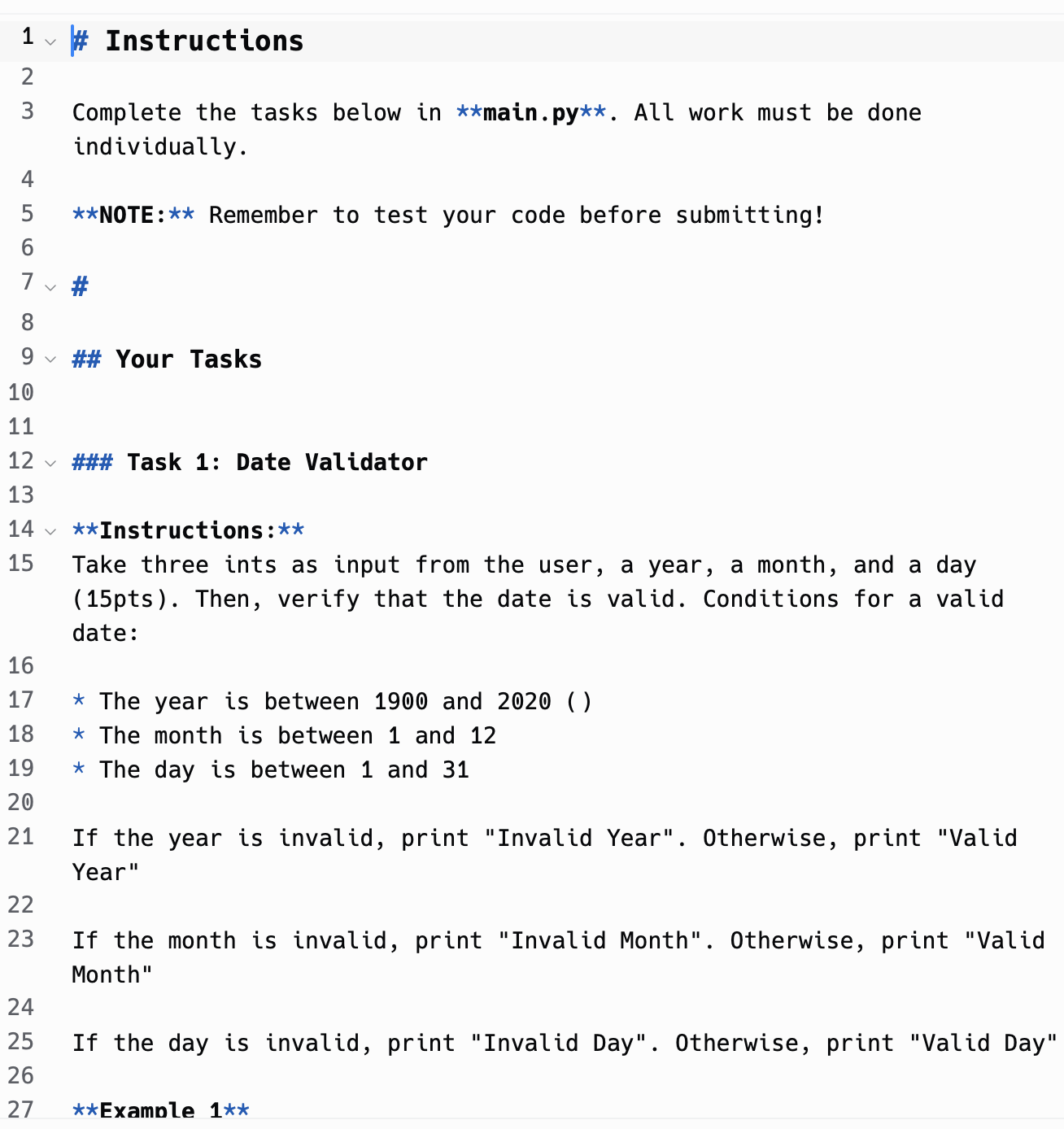 Solved 1∨ \# Instructions \#\#\# Task 1: Date Validator ⋆⋆ | Chegg.com