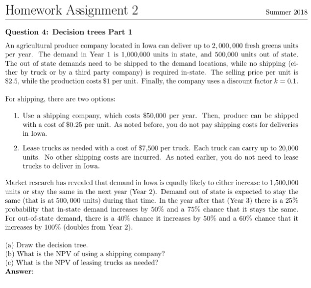 Solved Homework Assignment 2 Summer 2018 Question 4: | Chegg.com