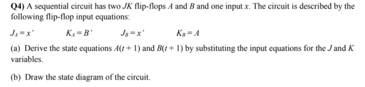 Solved Q4) A sequential circuit has two JK flip-flops A and | Chegg.com