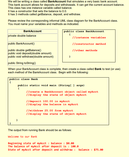 Solved We will be writing a class called BankAccount that | Chegg.com