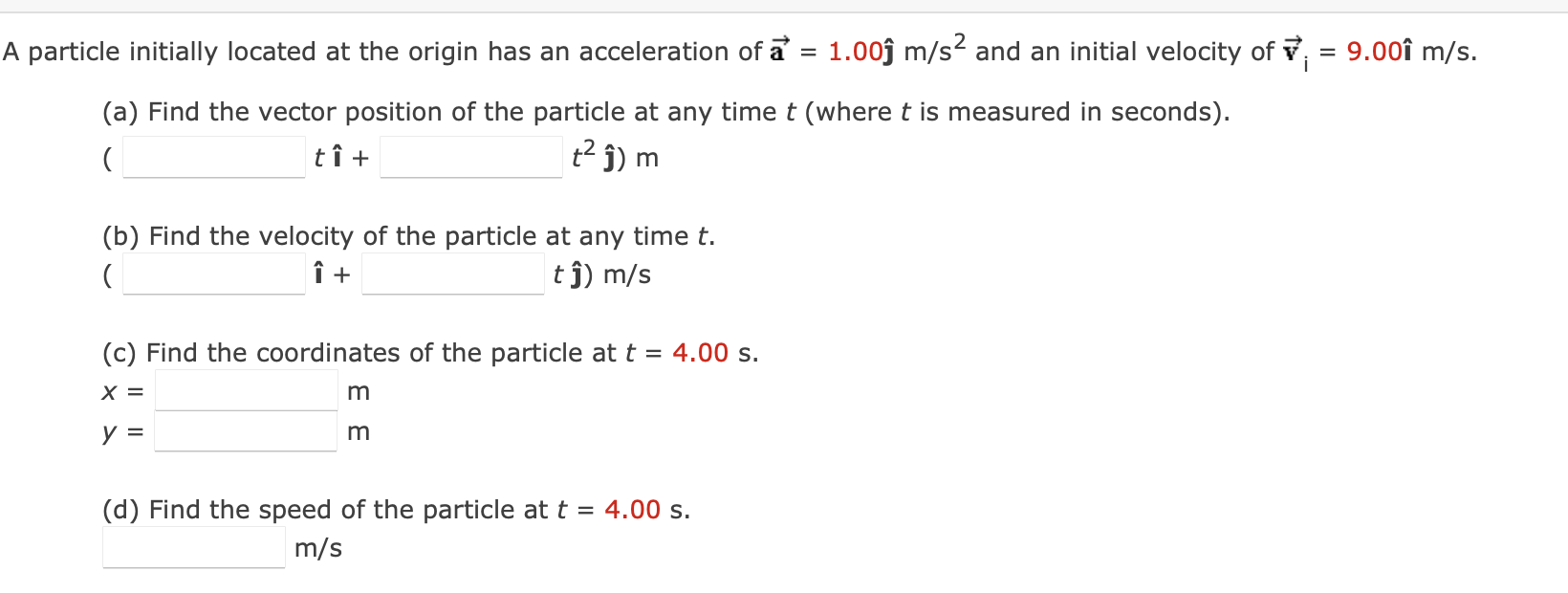 Solved particle initially located at the origin has an | Chegg.com